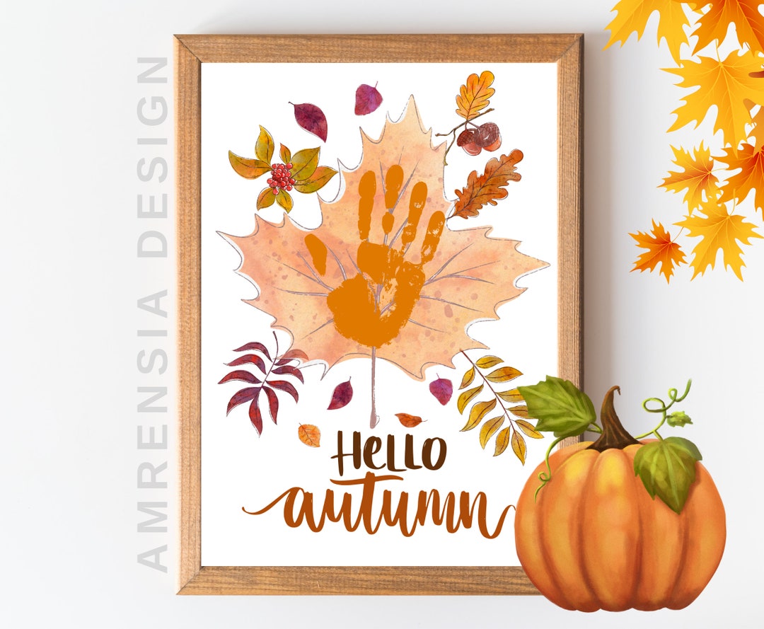 Hello Autumn Handprint Art, Maple Autumn Fall Craft, Handprint Craft ...