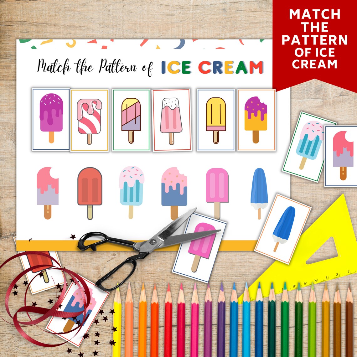 Match the Pattern of Ice Cream Workbook for Toddler - Etsy