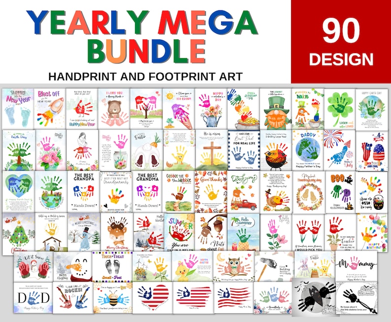 90 Design YEARLY BUNDLE for All Seasons and Holidays Handprint ...