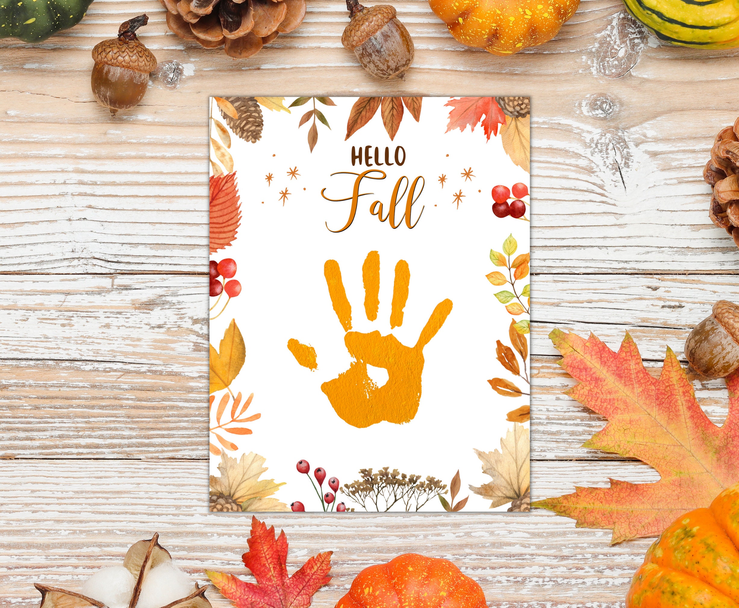 Hello FALL Craft Printable Hand Print Art, Easy Craft for Baby Toddler ...