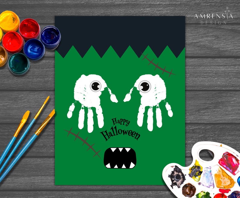 Frankenstein Handprint Art Craft Happy Halloween Keepsake - Etsy