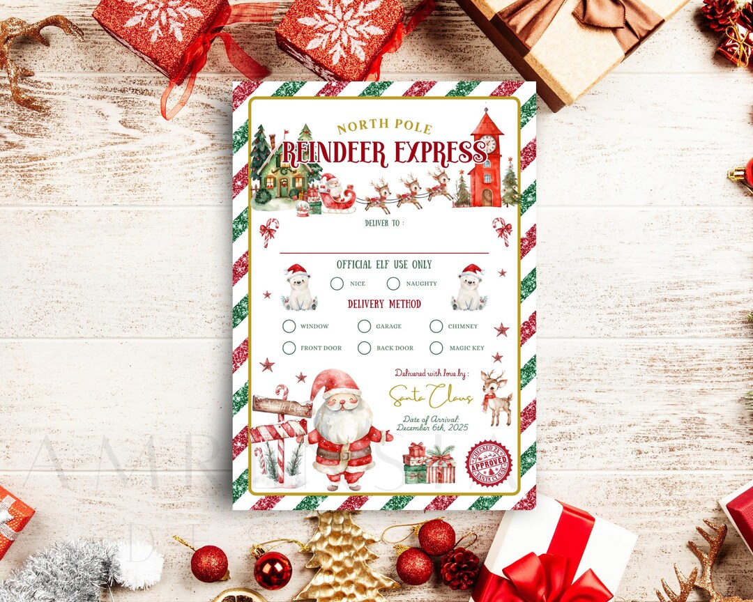 Editable Reindeer Express Elf Delivery Shipping Postage Label, Elf Mail ...