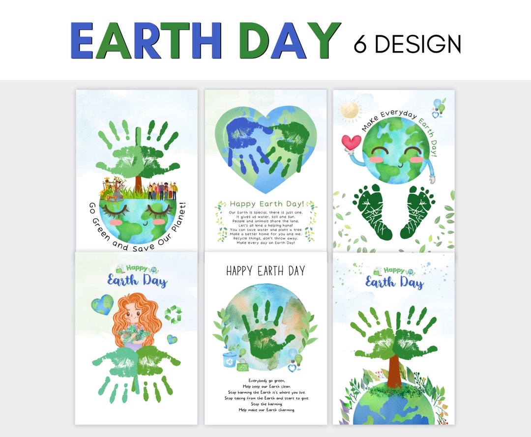 6 DESIGN Happy Earth Day Earth Hour Go Green Handprint Footprint Art ...