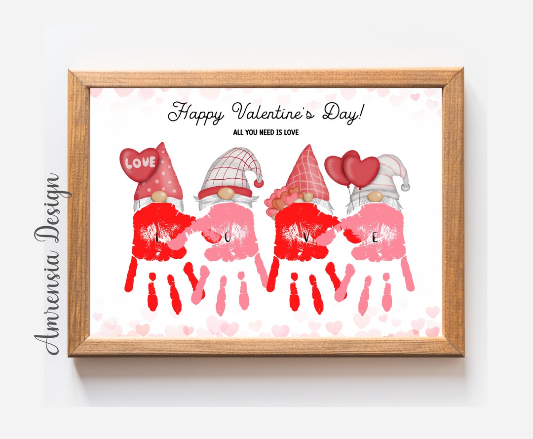 Gnomes Valentines Day Handprint Art, Love Printable Template for Prek ...