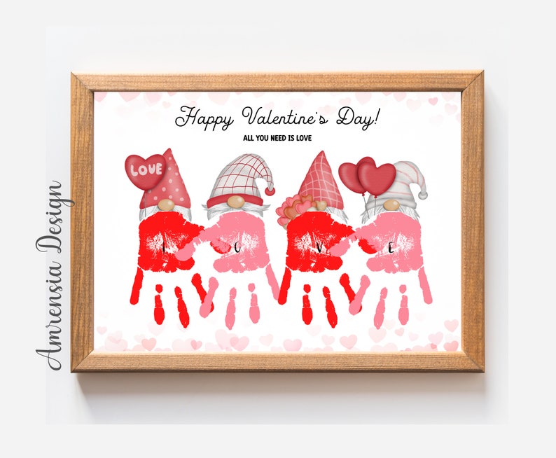 Gnomes Valentines Day Handprint Art Love Printable Template - Etsy