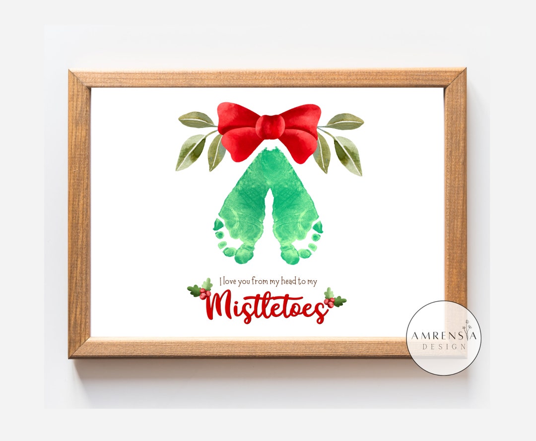 Merry Christmas Footprint Art, Mistletoes Footprint Craft Printable for ...