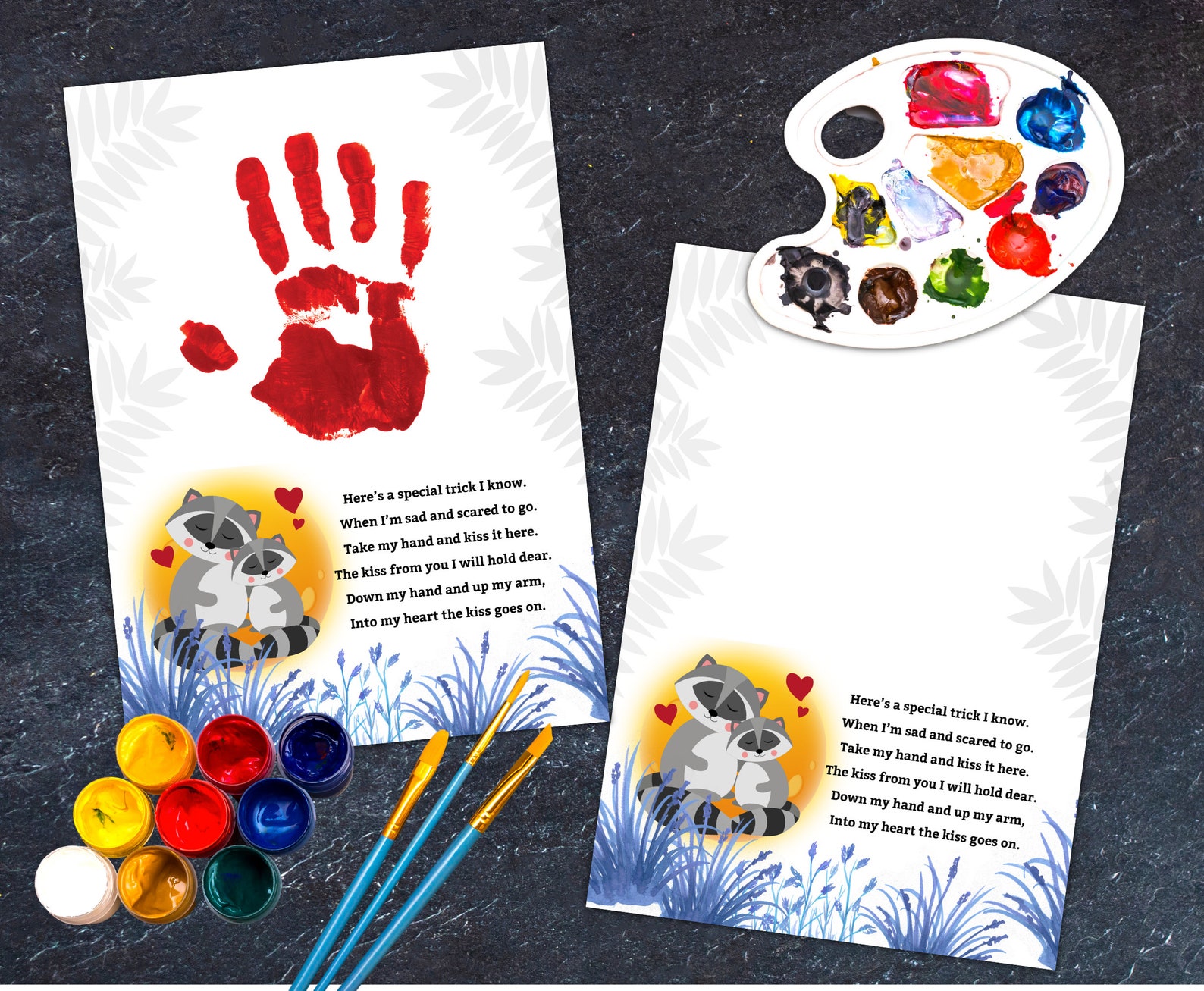The Kissing Hand Book Raccoon, My First Day of Preschool Handprint Art ...