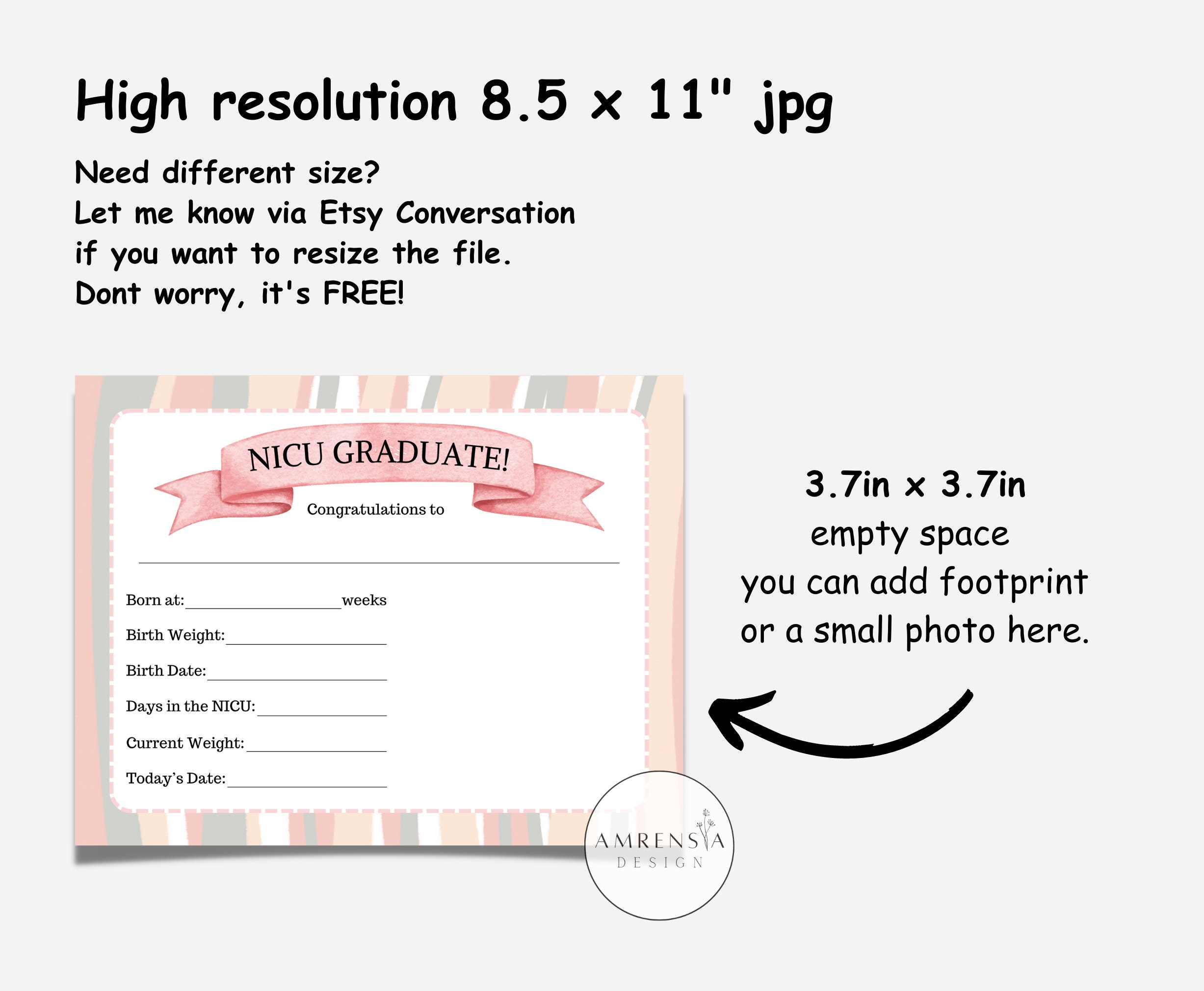 NICU Graduate Printable Footprint Baby Girl Keepsake Newborn - Etsy