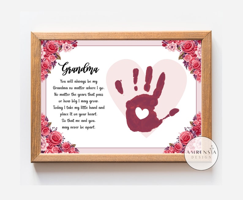Handprint Art for Grandma Granny Gift, Happy Mother's Day Poem, Flower ...