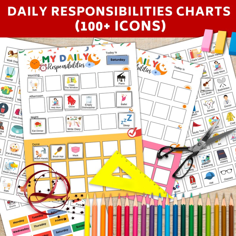 Daily Responsibilities Chore Chart for Kids With 100+ Icons - Etsy