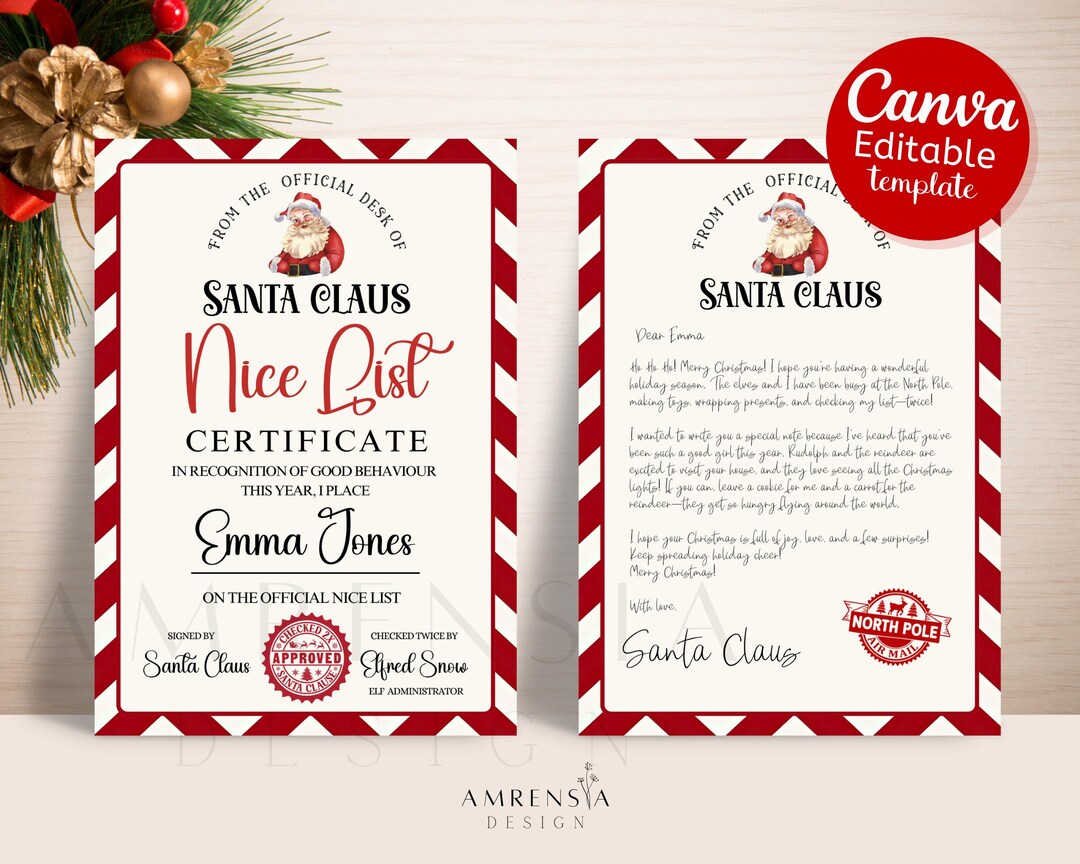 Letter From Santa Canva Editable Template, Christmas Nice List ...