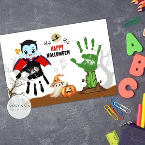 Dracula Frankenstein Halloween Handprint Art, Scary Spooky Happy ...