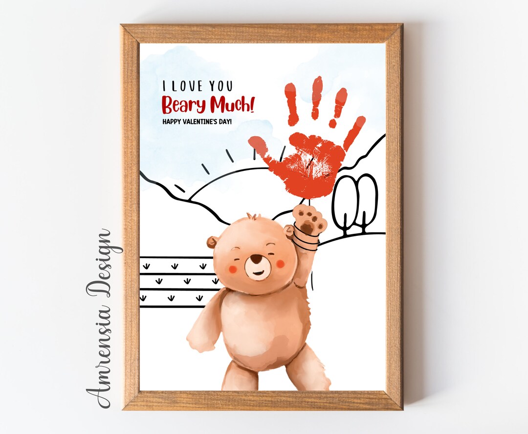 Valentine Handprint Art, I Love You Beary Much, Printable Template for ...