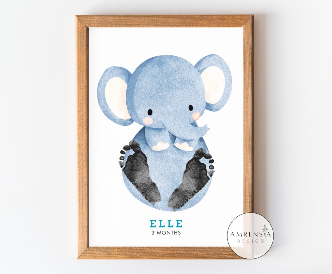 Personalised Baby Elephant Footprint DIY Kit, Custom Baby Name Sign ...