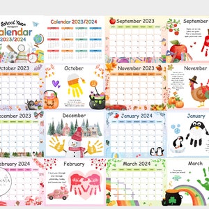School Year Handprint Calendar 2024/2025, Memory Book Printable for ...