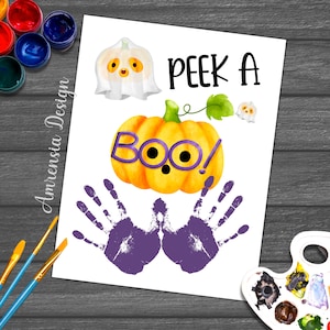 Halloween Handprint Art, Peek a Boo, Happy Halloween Keepsake Craft ...