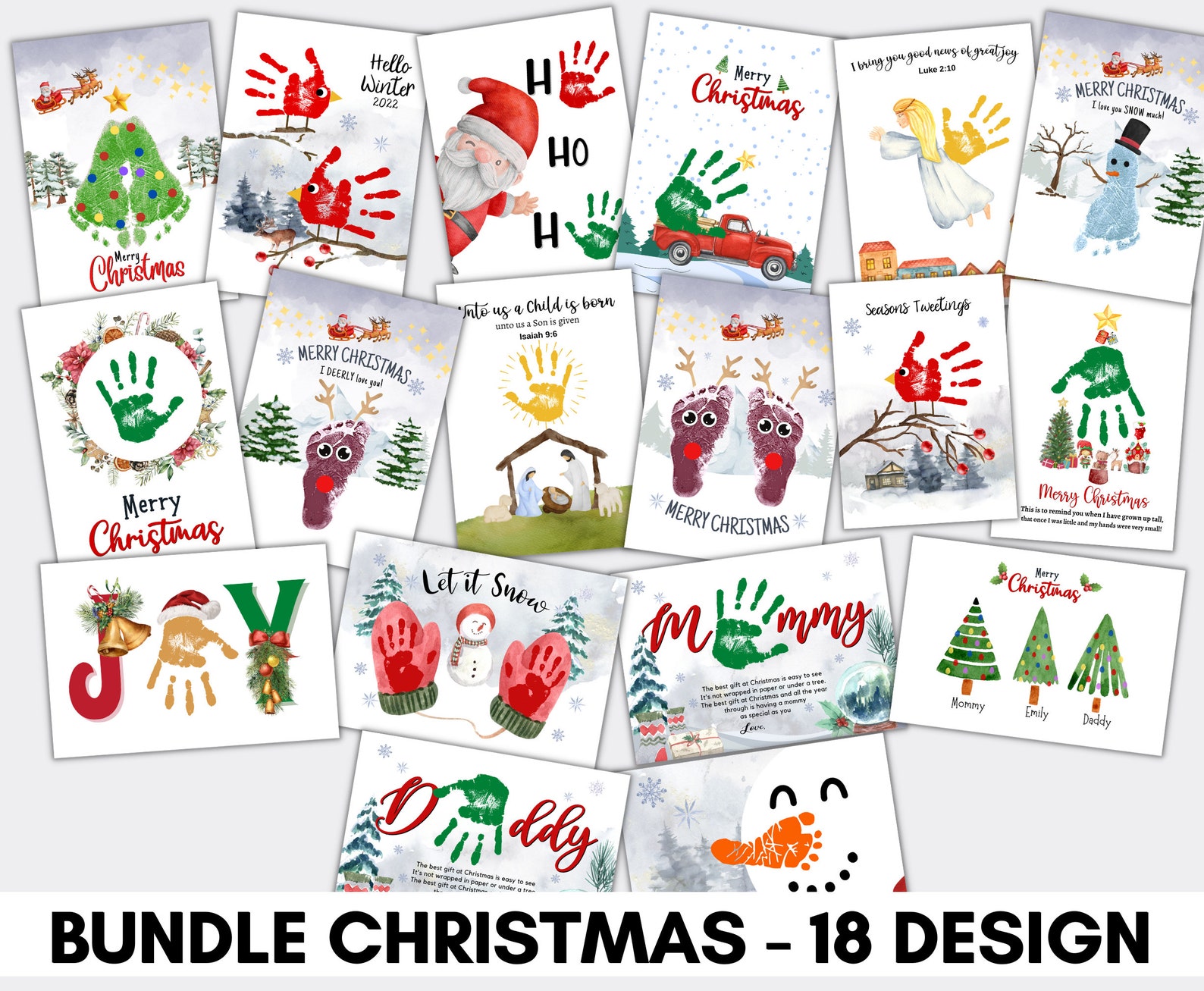 18 Design BUNDLE Christmas Craft Handprint Footprint Finger - Etsy