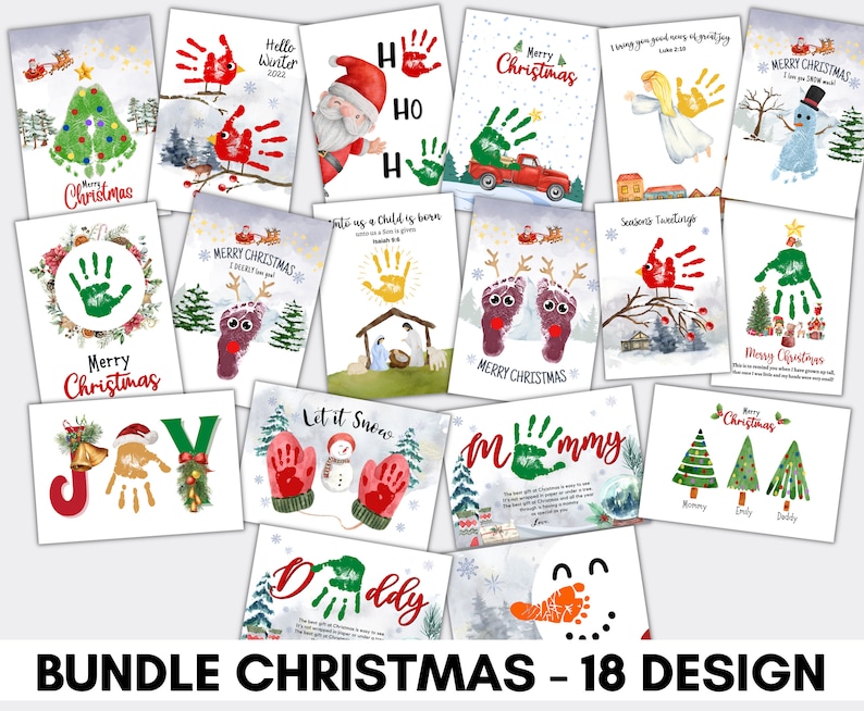 18 Design BUNDLE Christmas Craft Handprint Footprint Finger - Etsy