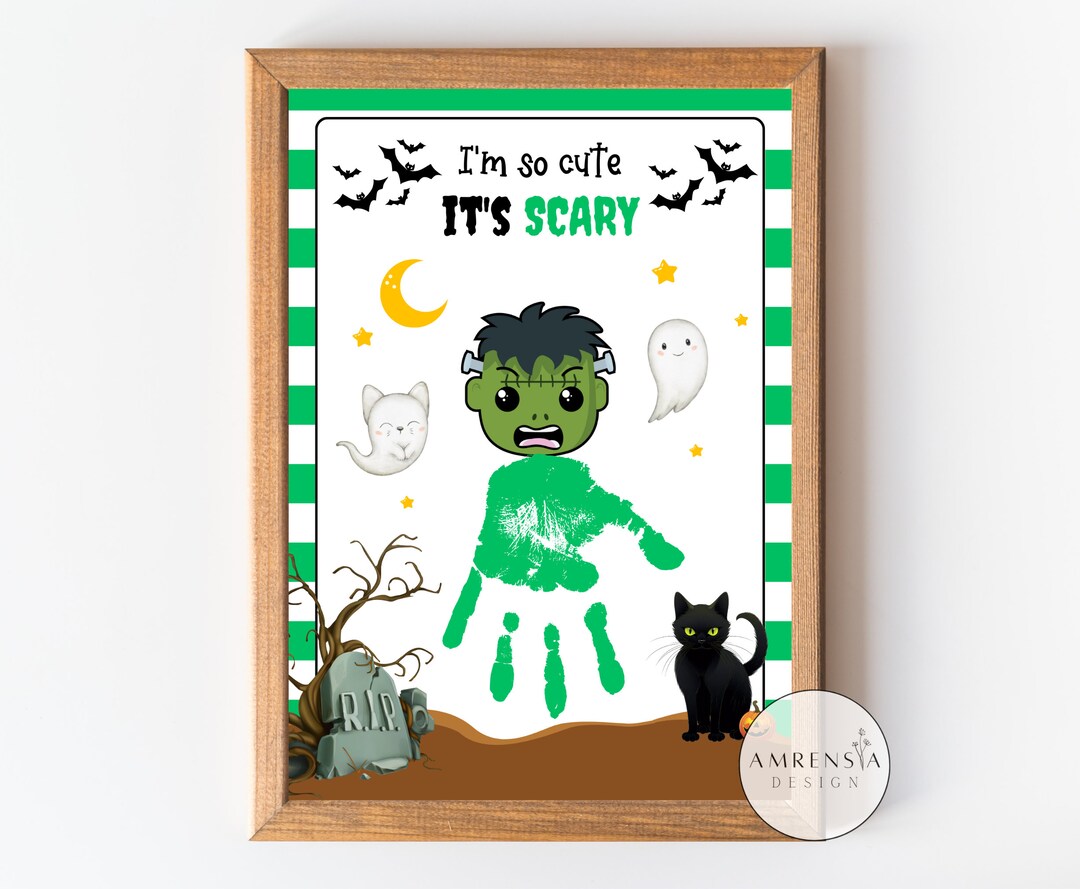 Frankenstein Halloween Handprint Art, Scary Happy Halloween Keepsake ...