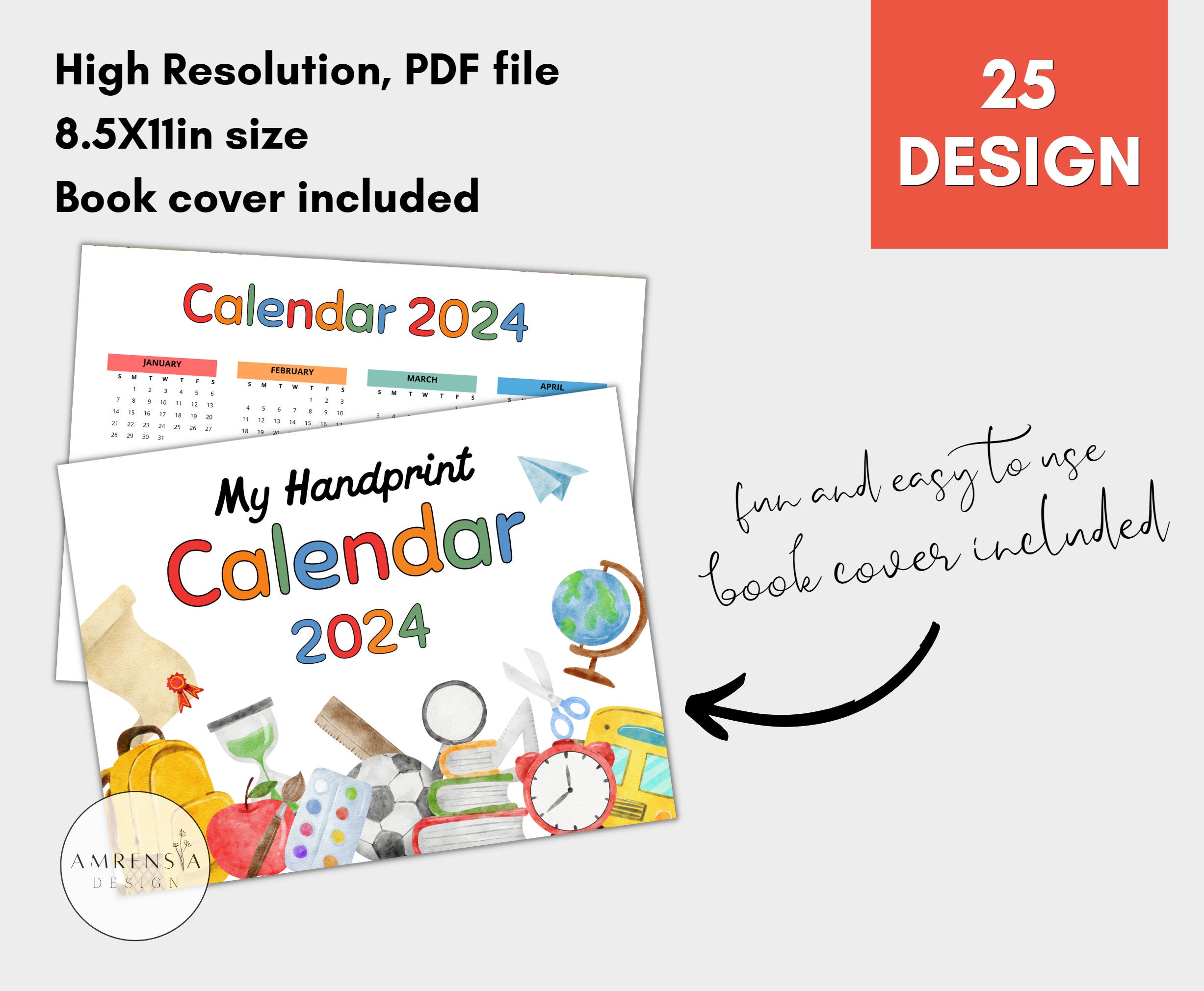 My Handprint Calendar 2024, Memory Book Printable for Prek, Preschool ...