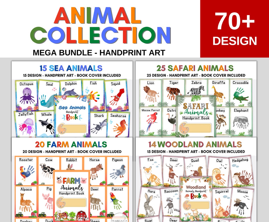 70 Design ANIMAL COLLECTION for Handprint Art Toddler Preschool Baby ...