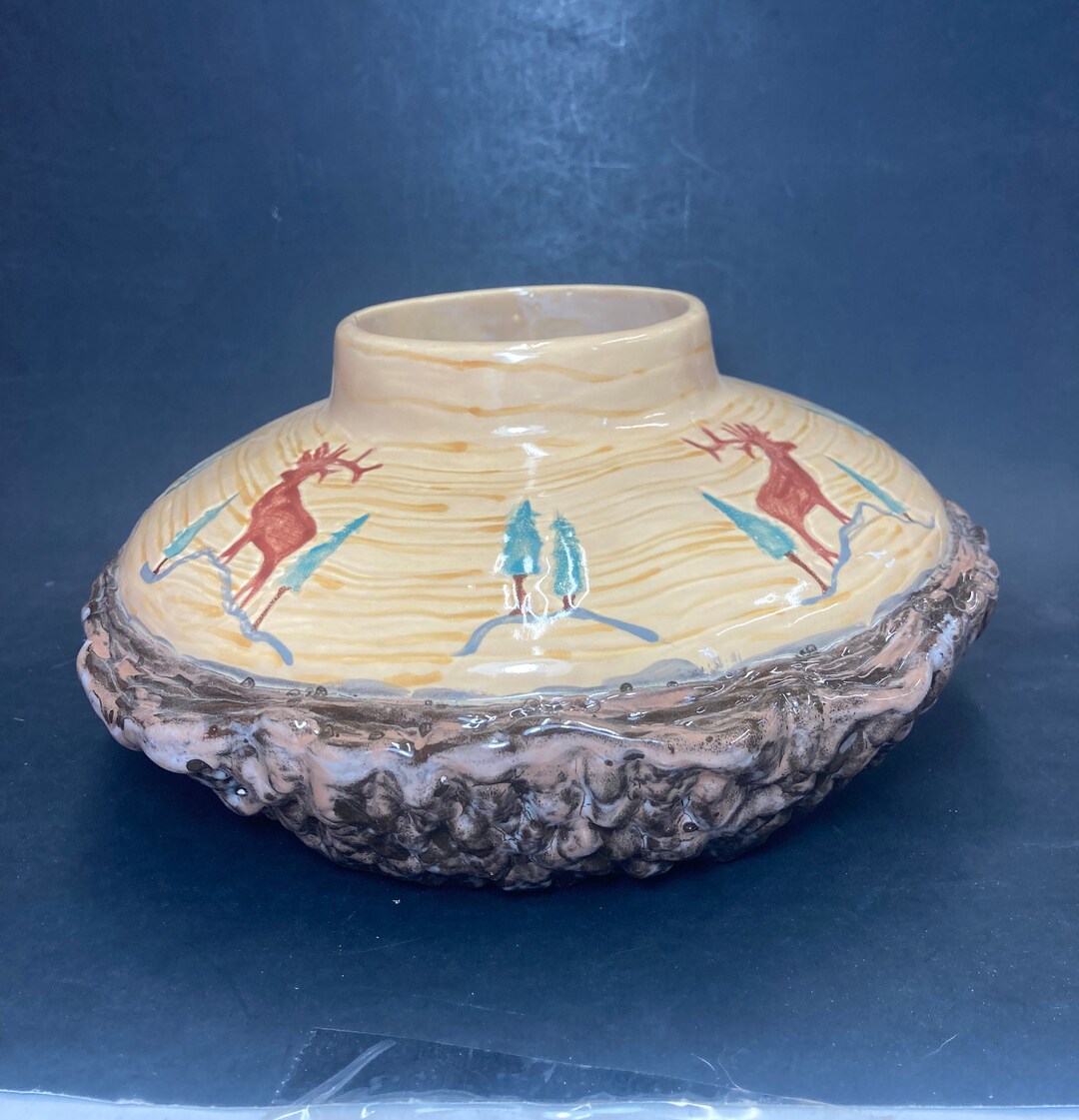 Handmade Carved Elk Ceramic Vase, Tree Stump Pot - Etsy