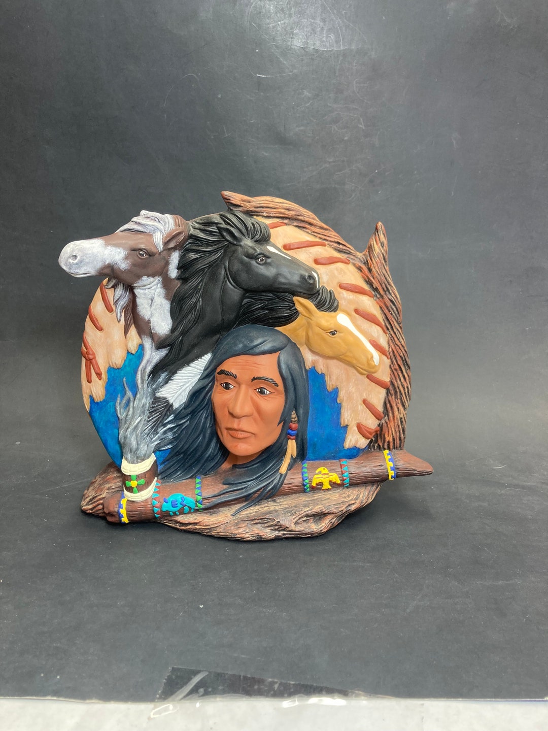 Native American Mustang Dreamer Shield Hand Made and Painted Ceramic ...