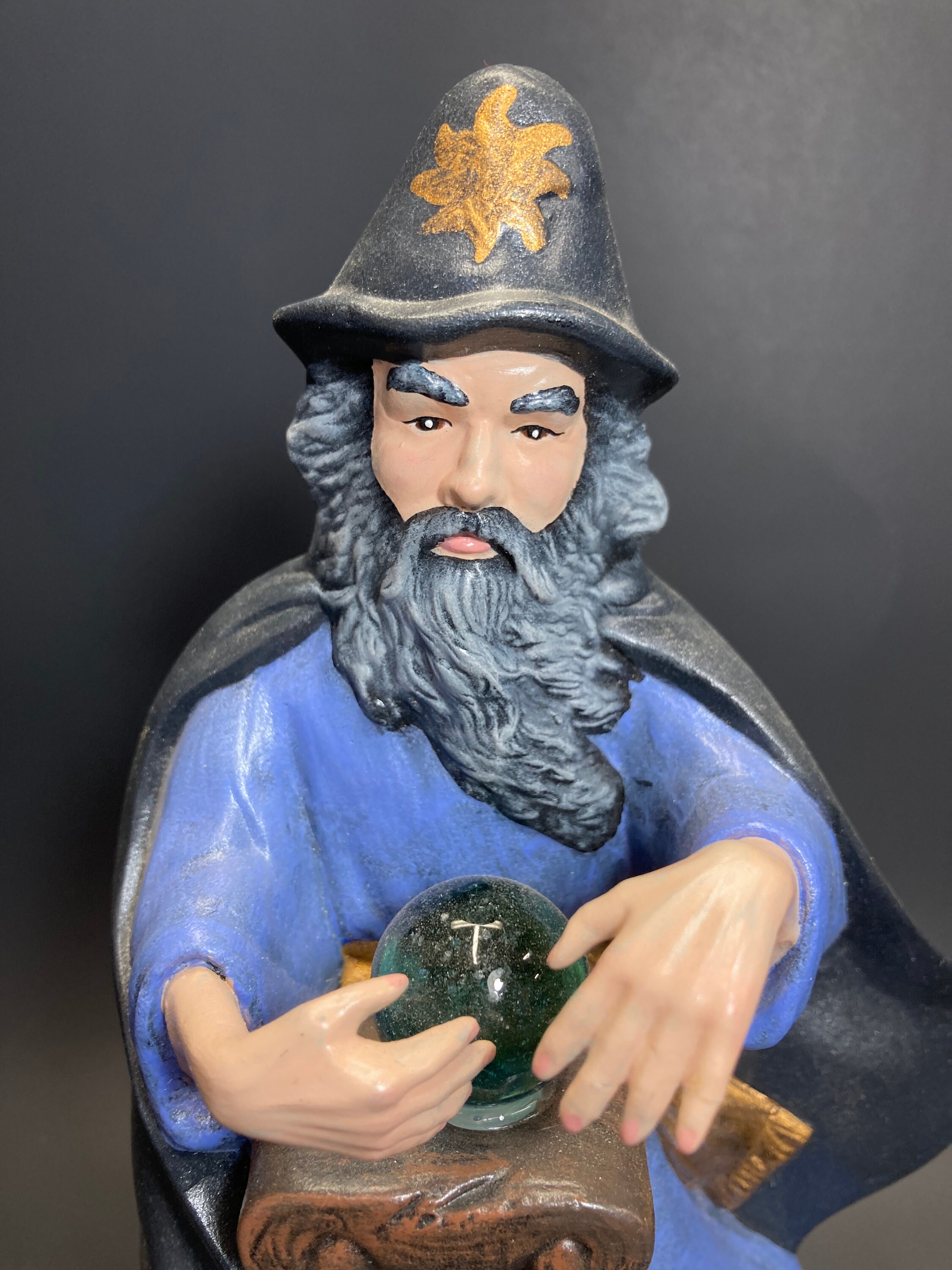 Wizard Standing With Crystal Ball Hand Painted Ceramic Figurine Statue ...