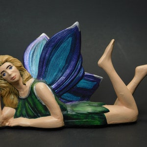 Pixie Fairy Laying Down Hand Made and Painted Ceramic Figurine - Etsy