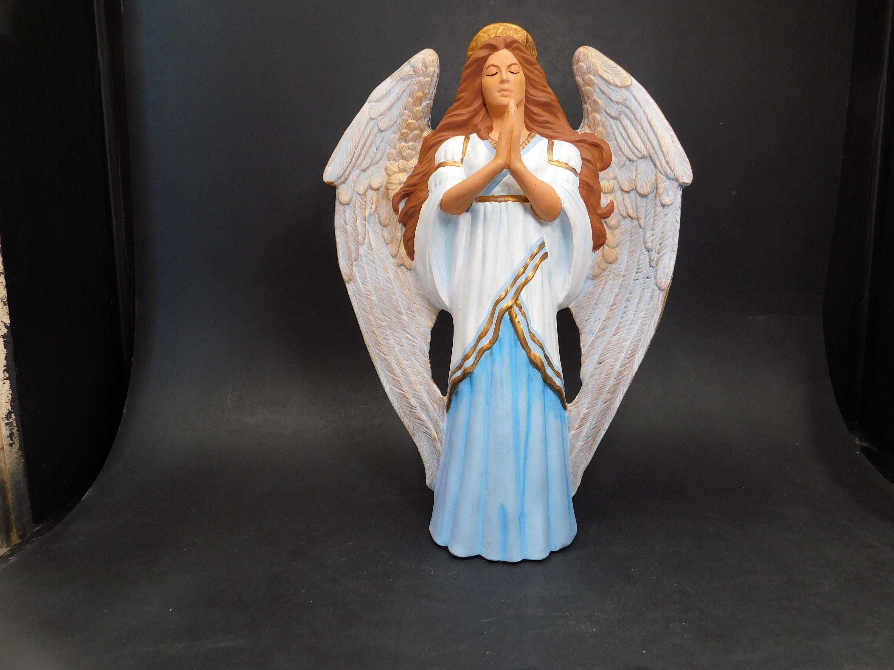 Large Beautiful Angel Praying Hand Painted Ceramic Figurine - Etsy ...