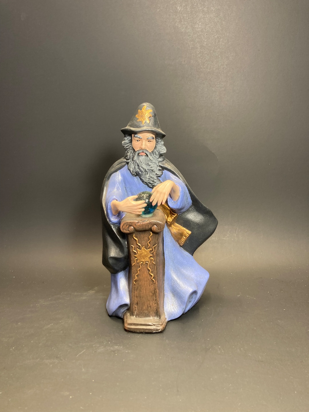 Wizard Standing With Crystal Ball Hand Painted Ceramic Figurine Statue ...