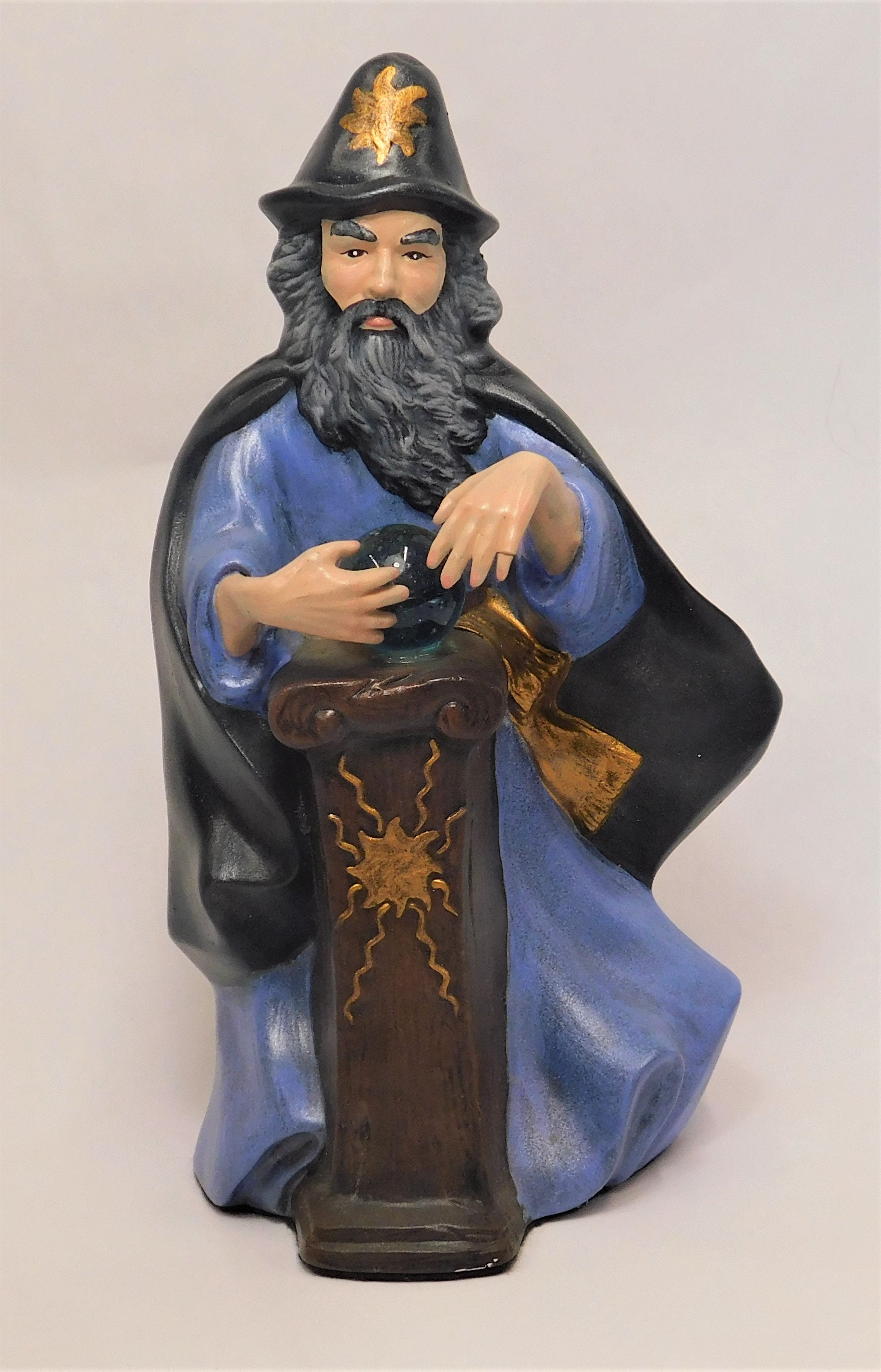 Wizard Standing With Crystal Ball Hand Painted Ceramic Figurine Statue ...