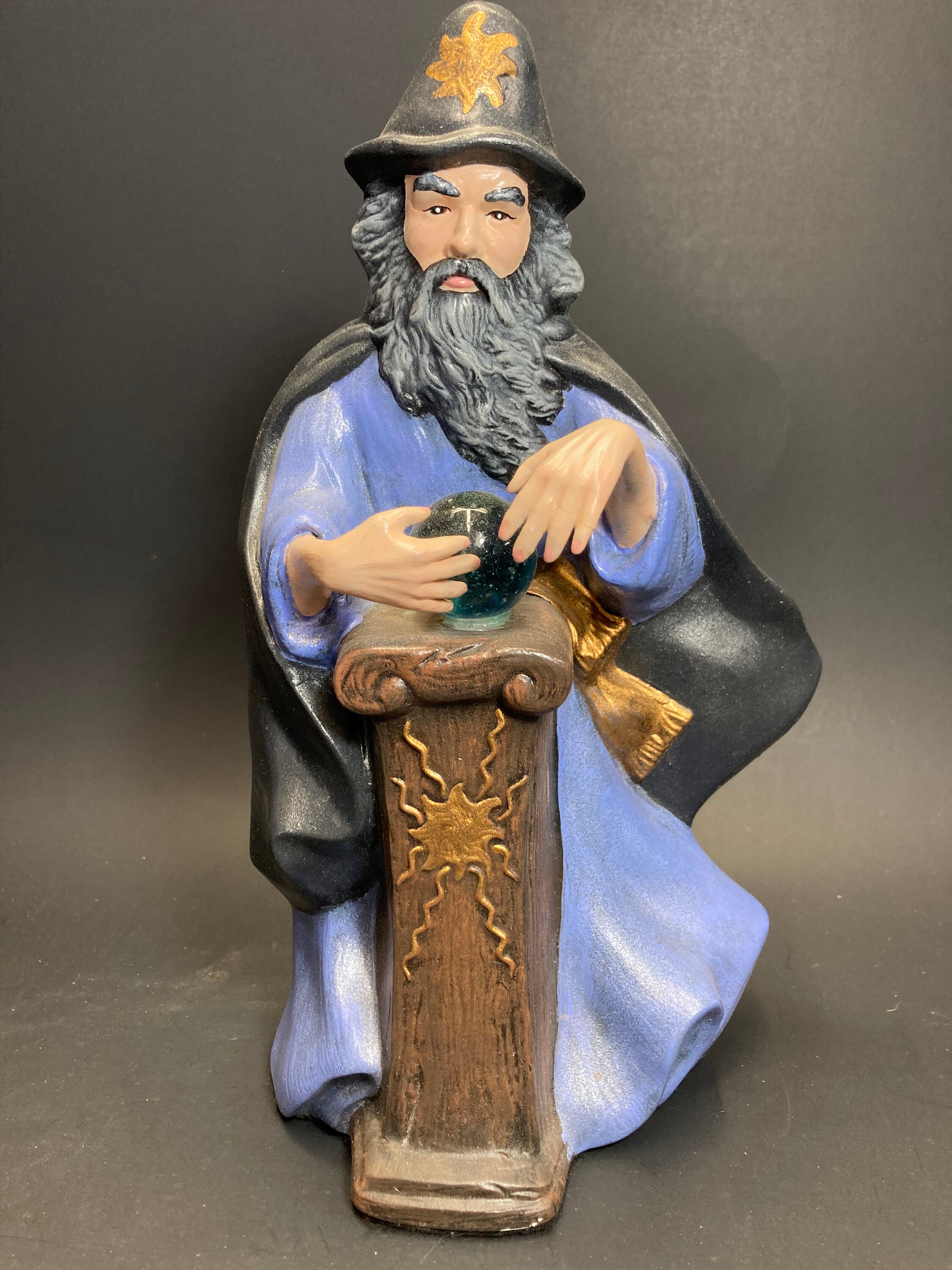 Wizard Standing With Crystal Ball Hand Painted Ceramic Figurine Statue ...