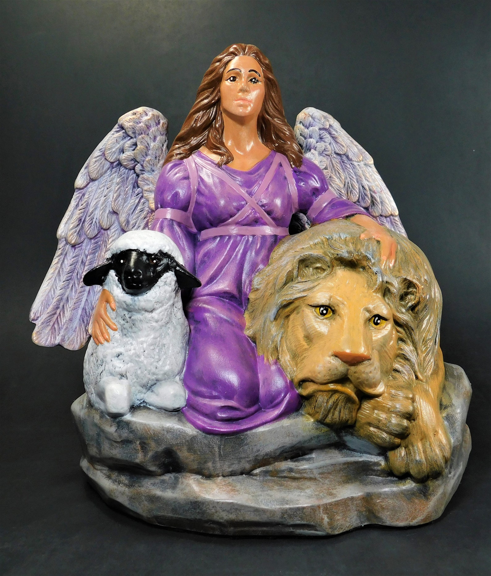 Angel Sitting With Lion and Lamb Hand Painted Ceramic | Etsy