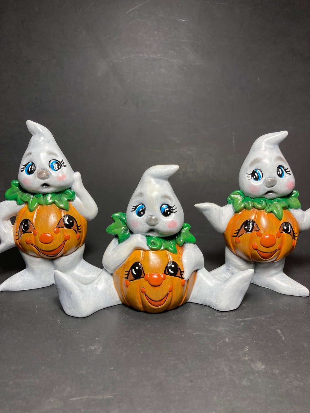 Handmade Pumpkin Belly Ghost Figurines, Set of 3 – Painted Ceramic ...