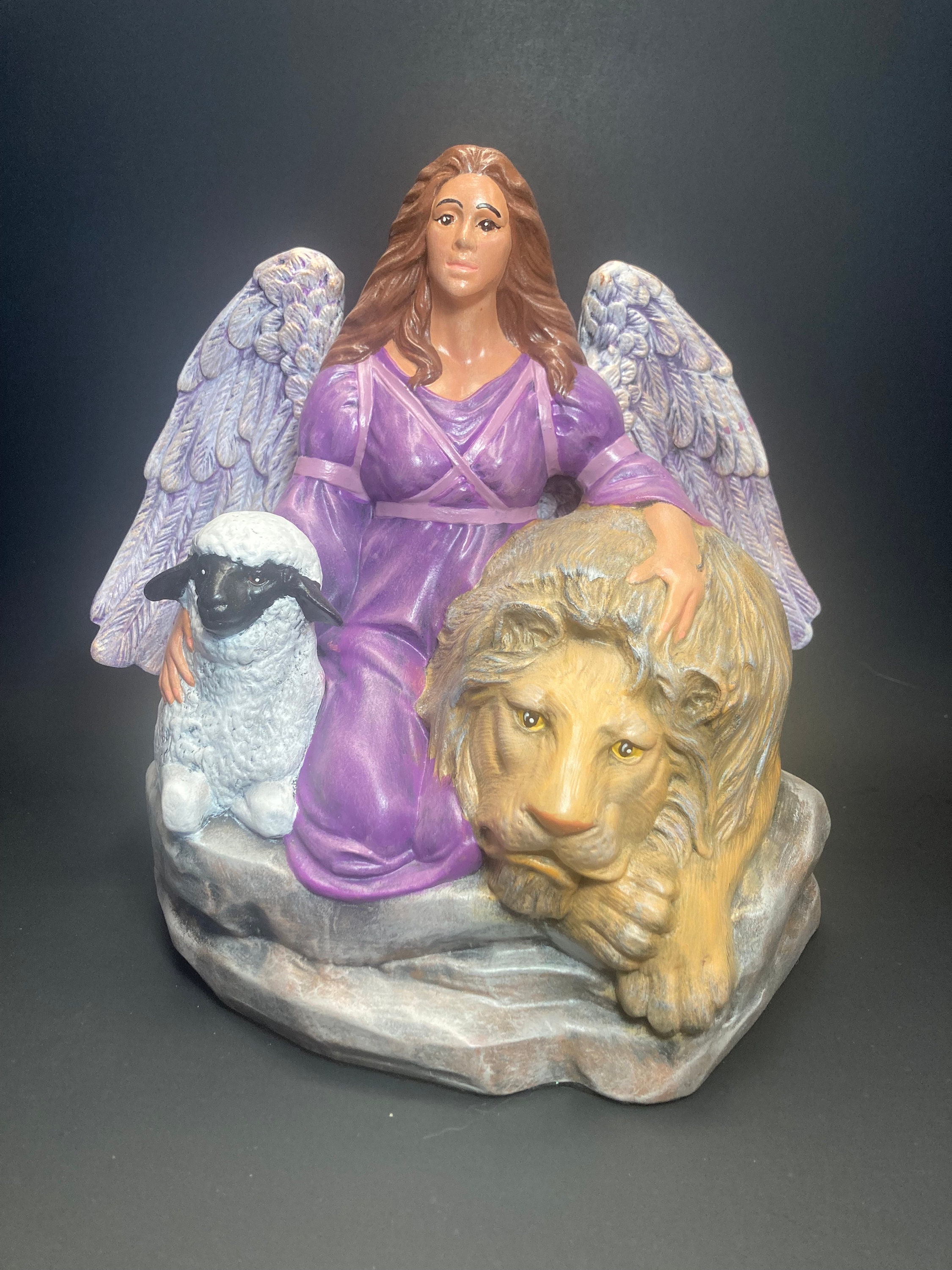 Angel Sitting With Lion and Lamb Hand Painted Ceramic - Etsy