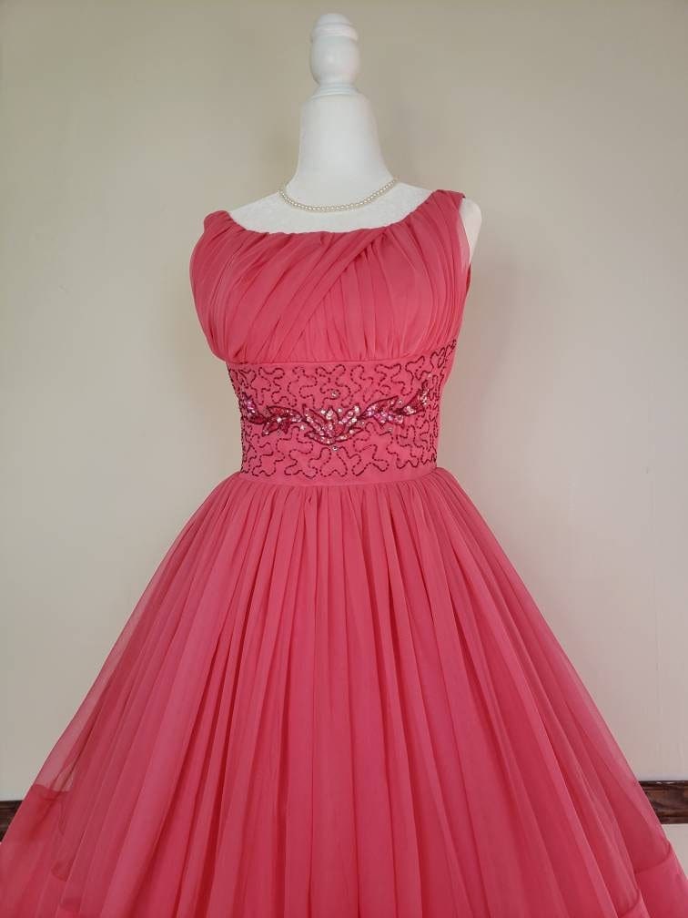 Vintage 1960s Prom Dress 60s Organza, Beaded Rhinestones Prom Dress ...