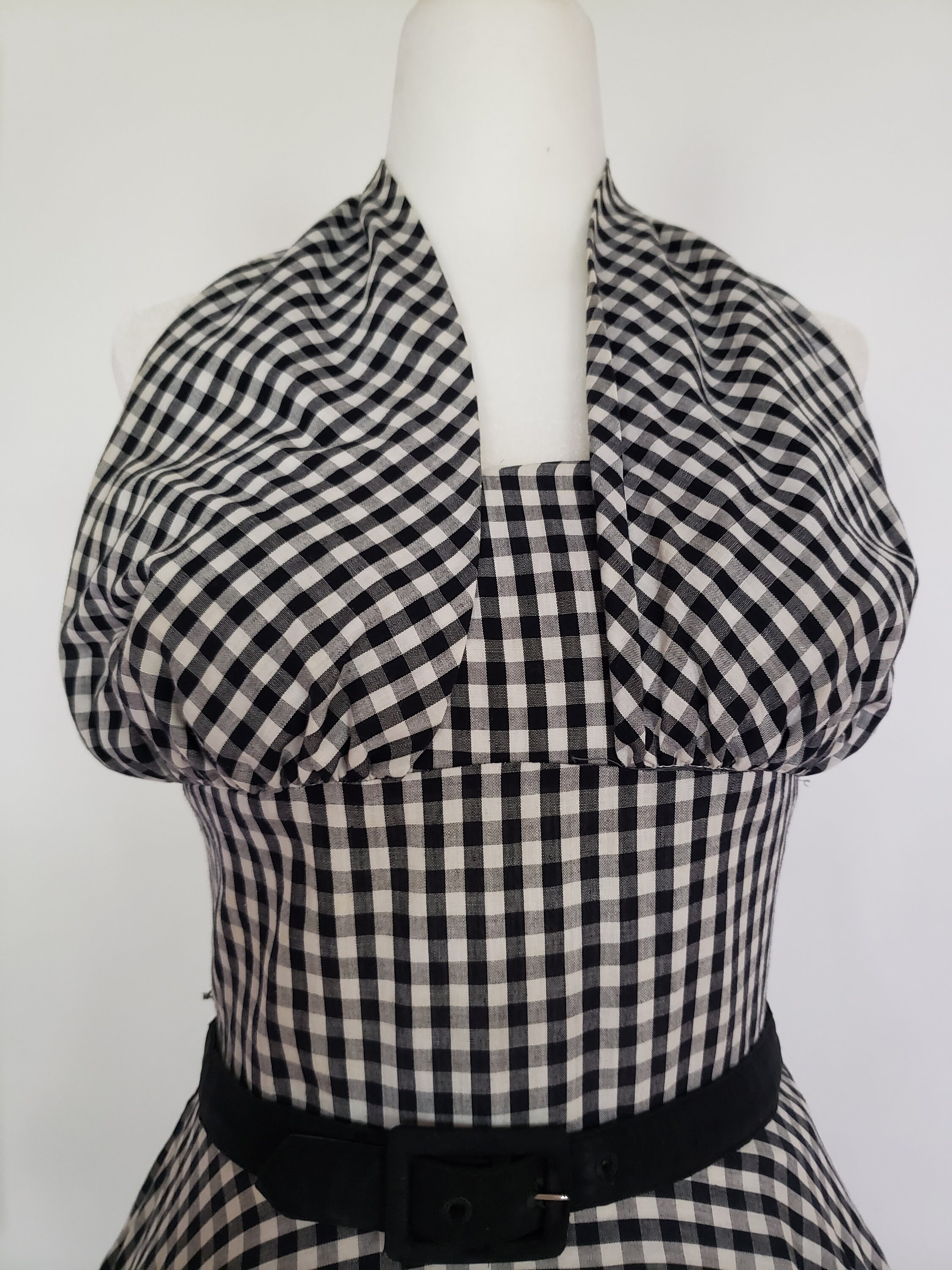 Vintage 1950s Dress, 50s Halter Black and White Gingham Print Sundress ...