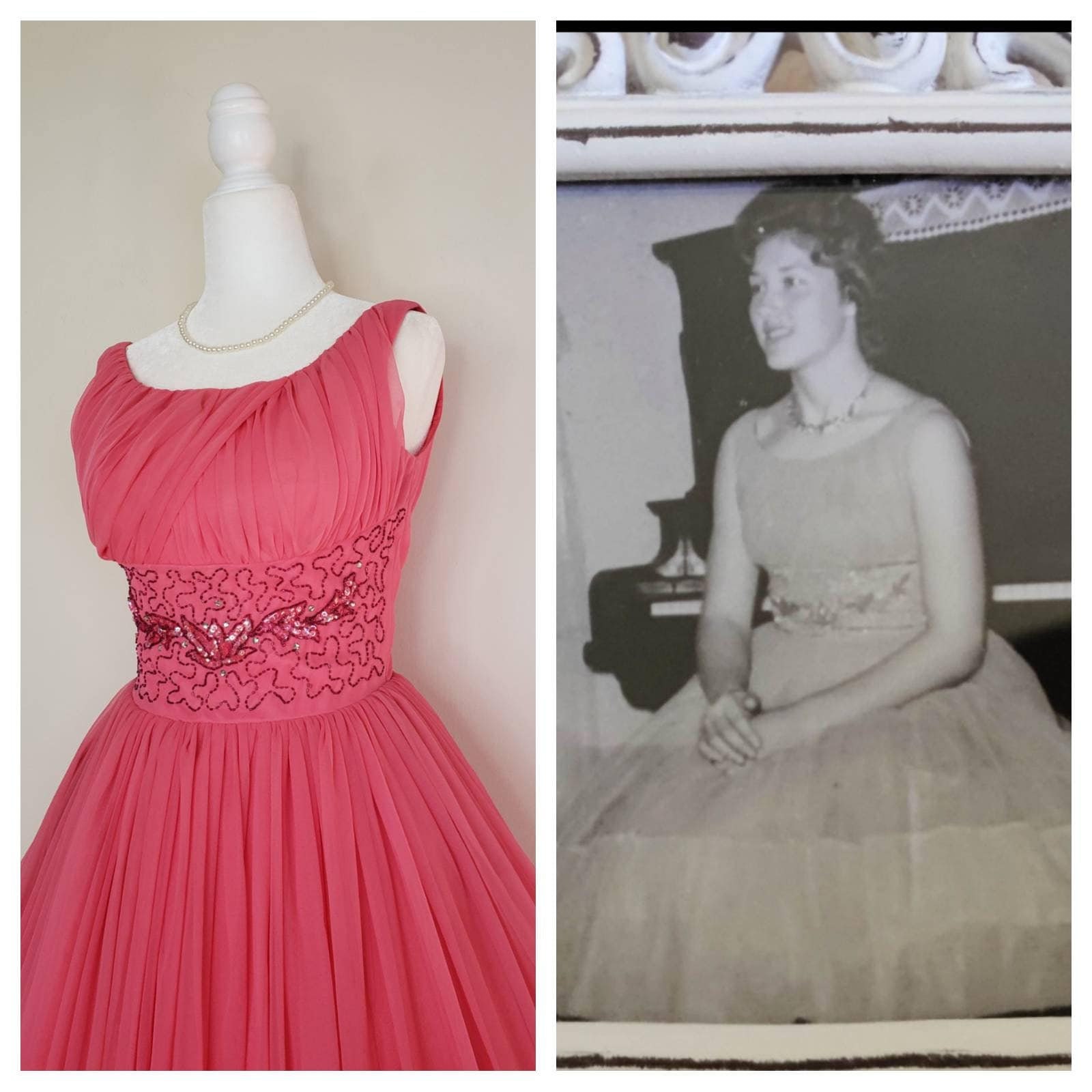 Vintage 1960s Prom Dress 60s Organza, Beaded Rhinestones Prom Dress ...