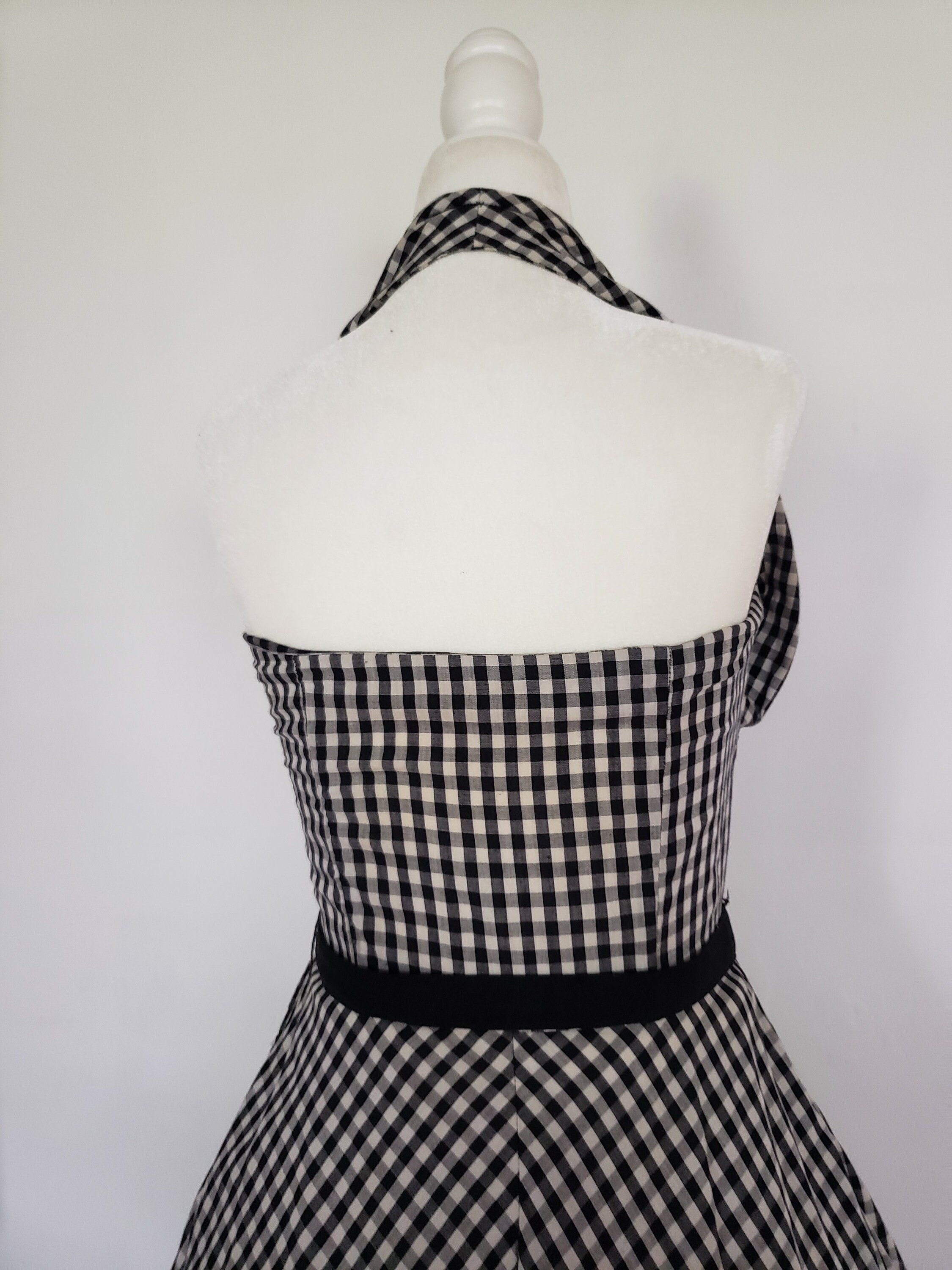 Vintage 1950s Dress, 50s Halter Black and White Gingham Print Sundress ...