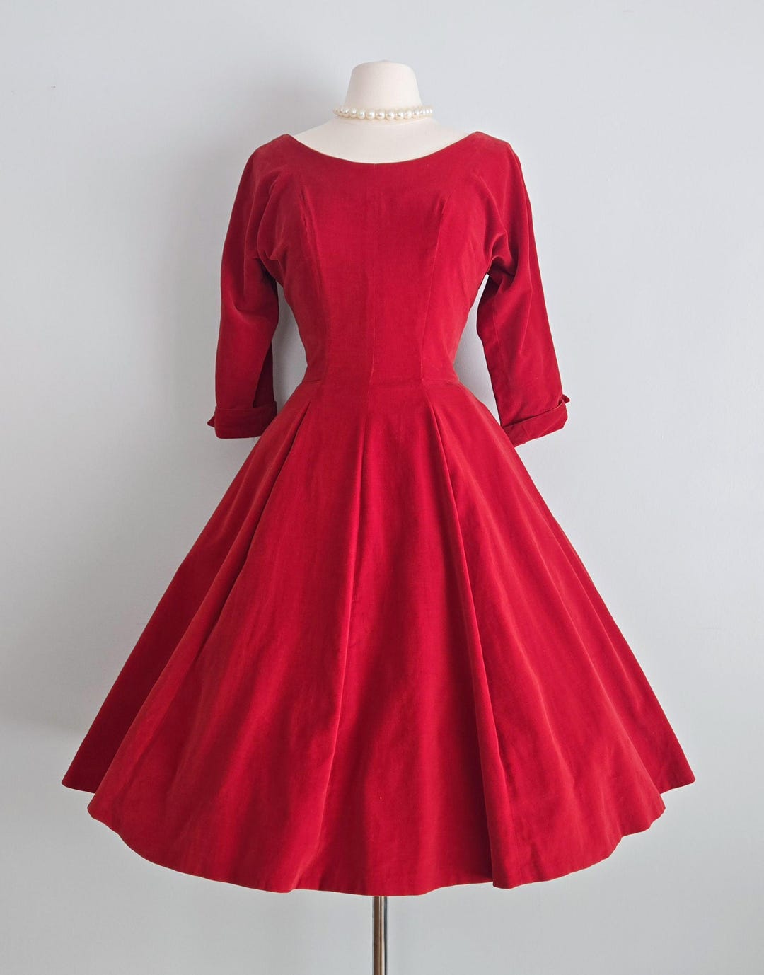 Vintage 1950s Red Velveteen Dress, 50s Red Dress, 1950s Scarlett Red ...