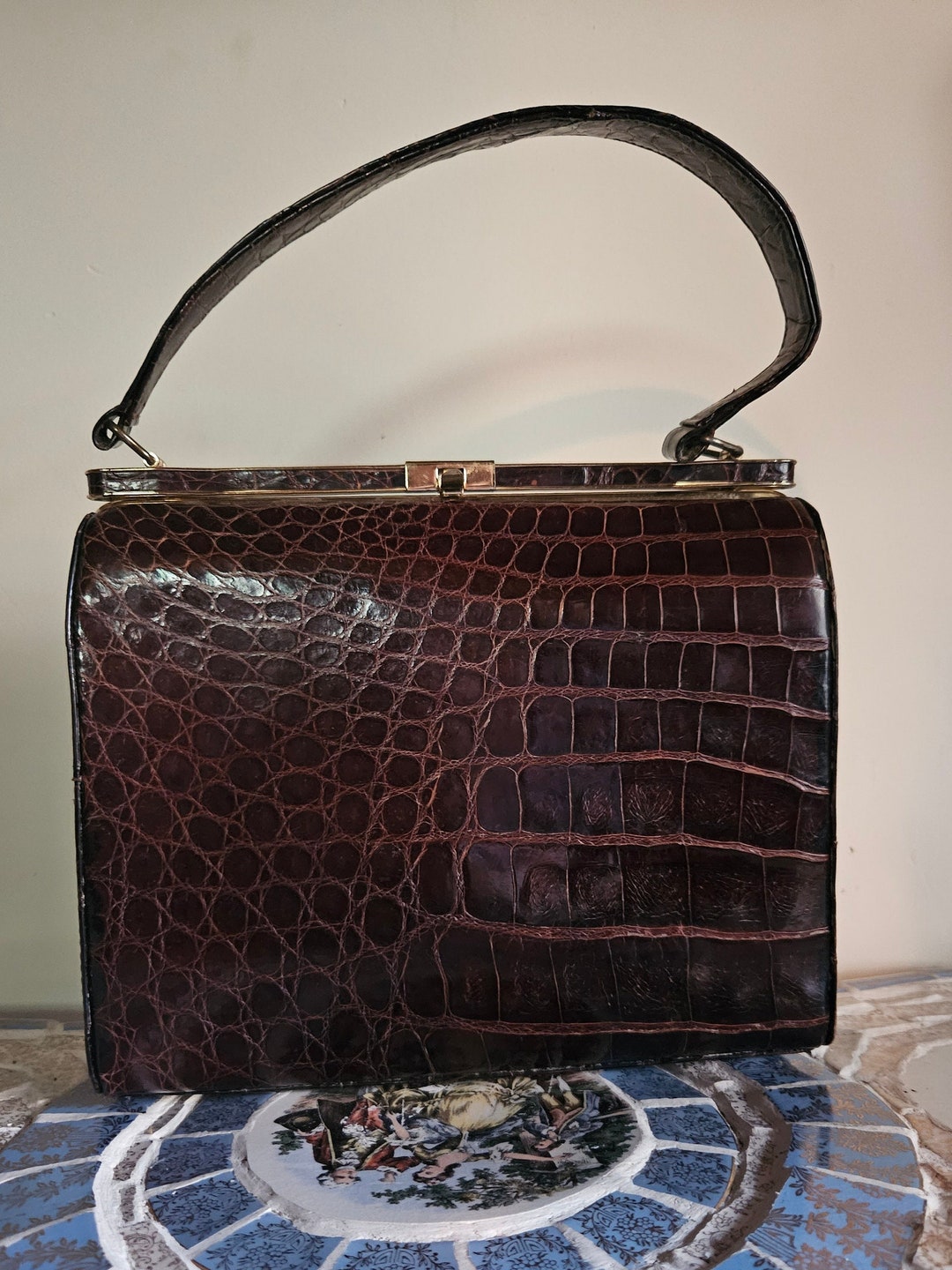 Vintage 1950s Alligator Purse, 50s Genuine Chocolate Alligator Skin ...