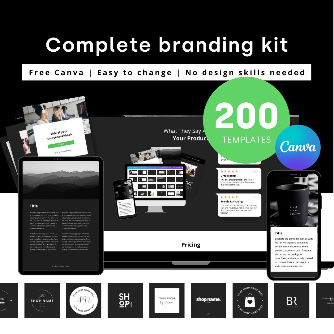 Black & White Branding Kit | Business Logo, Website Template, Social ...