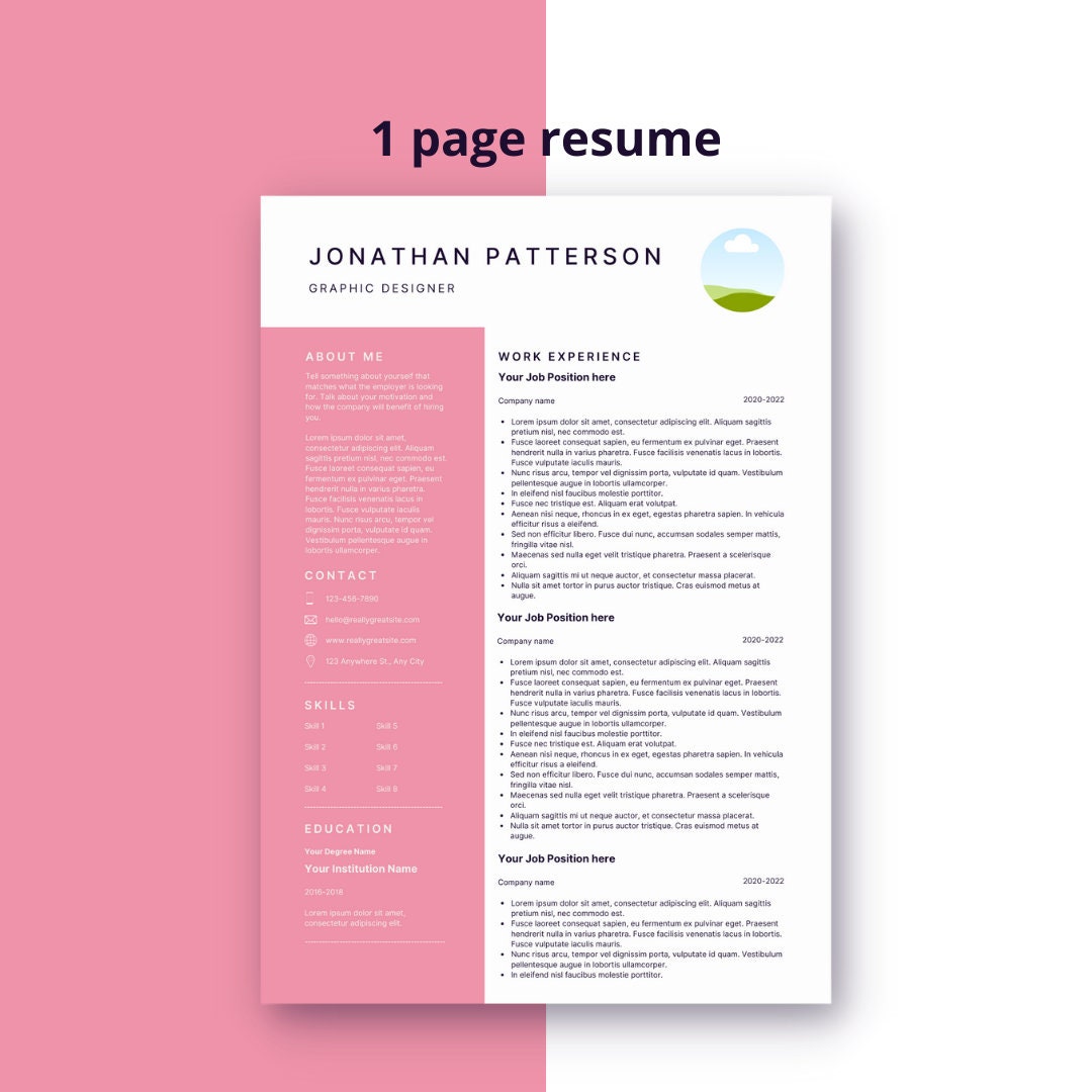 Pink Professional Resume Template for Canva, CV & Cover Letter - Etsy
