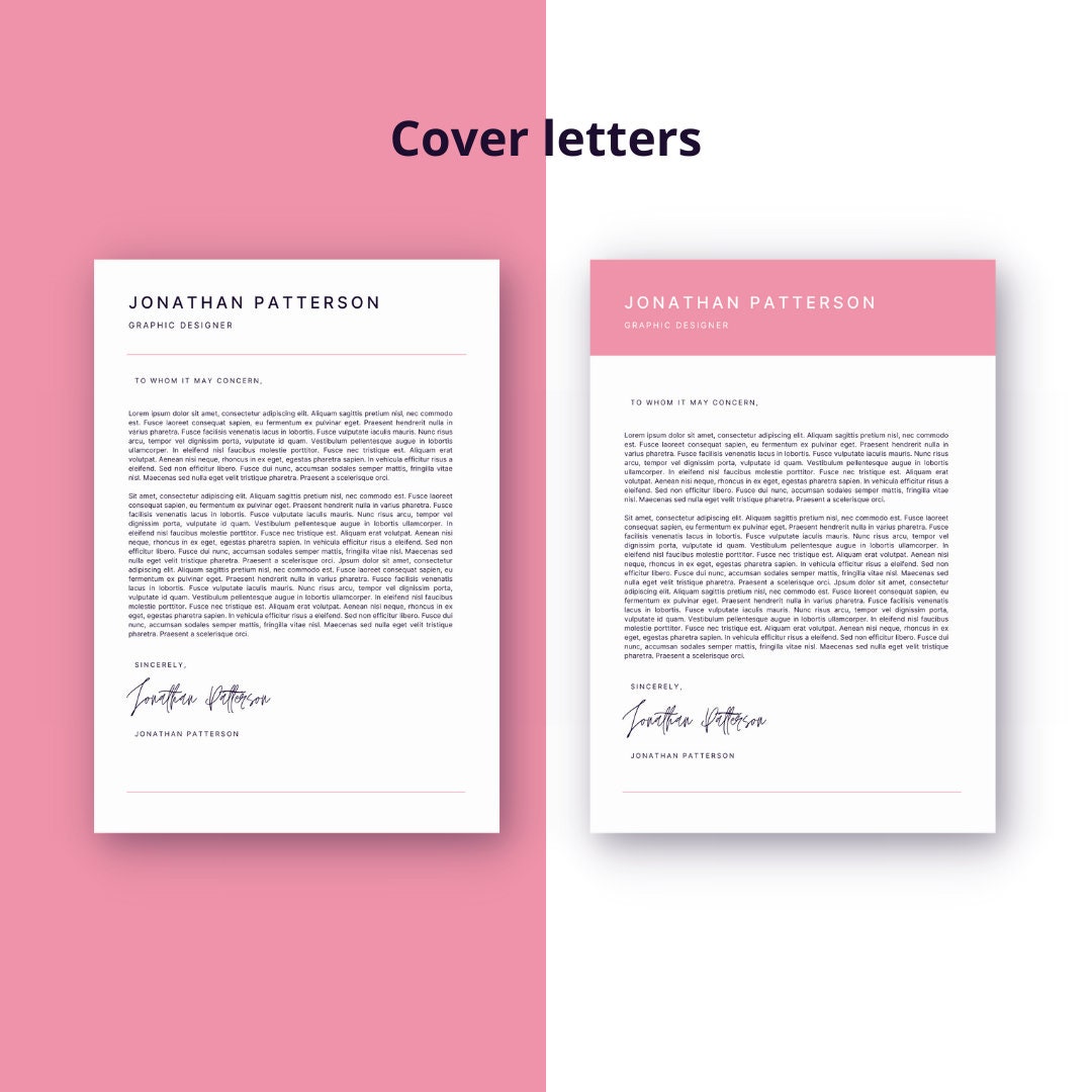 Pink Professional Resume Template for Canva, CV & Cover Letter - Etsy