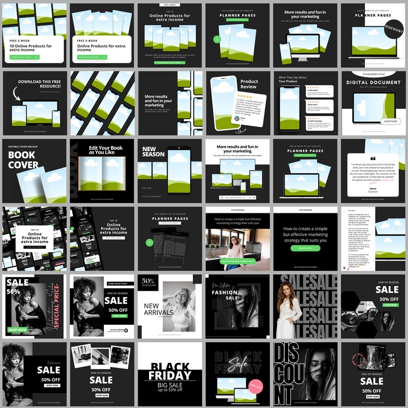 Black White Instagram Template Kit | Social Media Templates | Canva ...