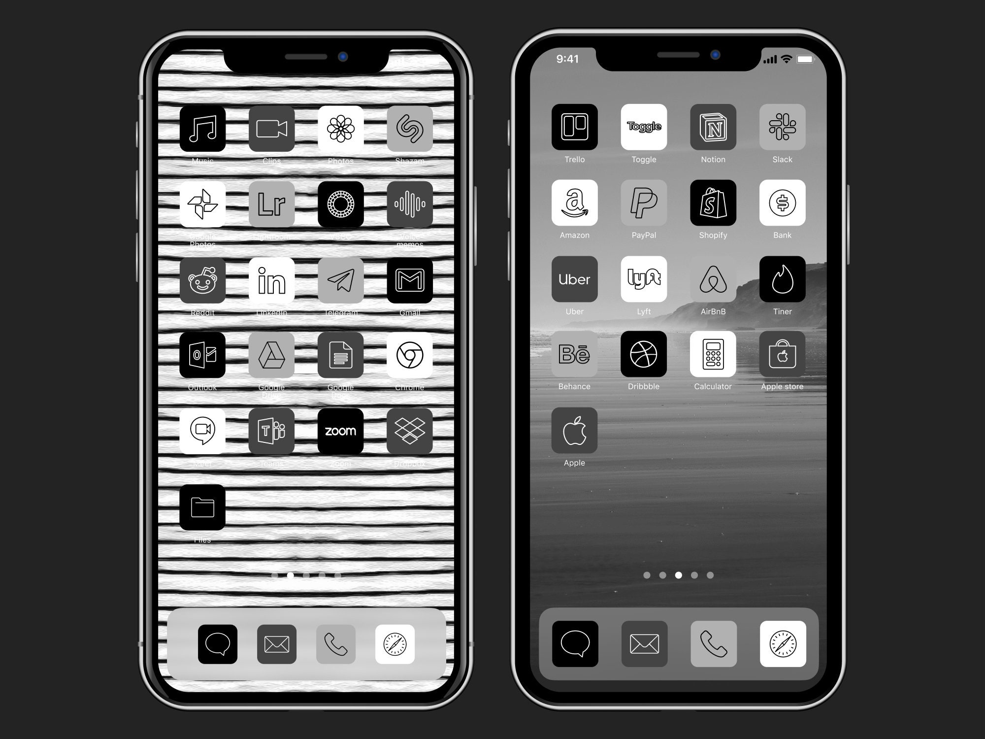 Ios 16 App Icons Pack Black White Theme | 120 White, Gray and Black ...