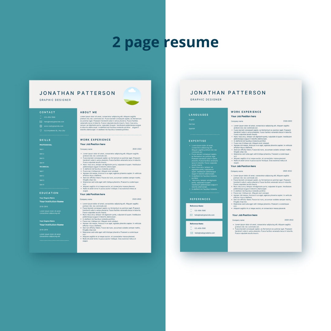 Simple Teal Green Resume Template for Canva, CV & Cover Letter - Etsy
