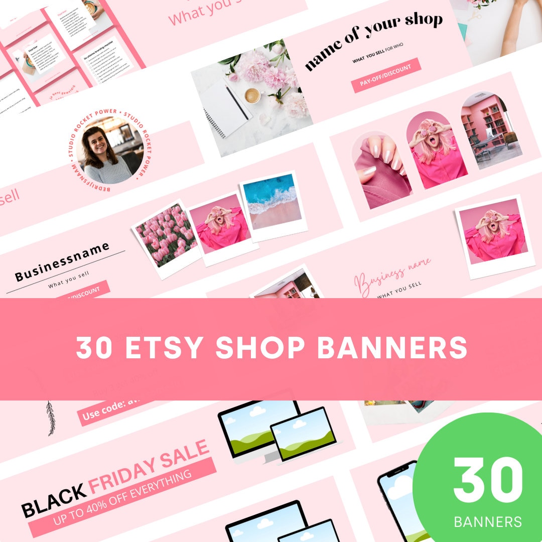 30 Etsy Shop Banner Templates | Pink Canva Banners and Mockup Templates ...