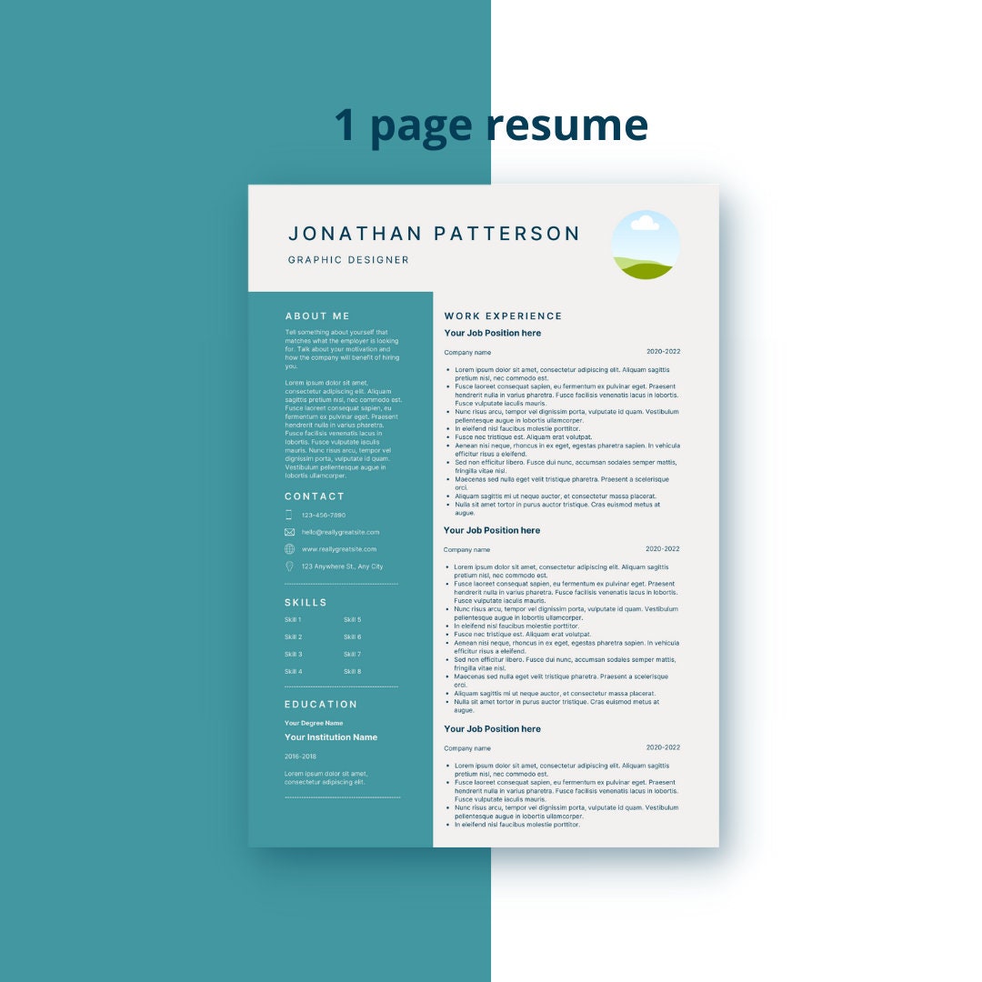 Simple Teal Green Resume Template for Canva, CV & Cover Letter - Etsy